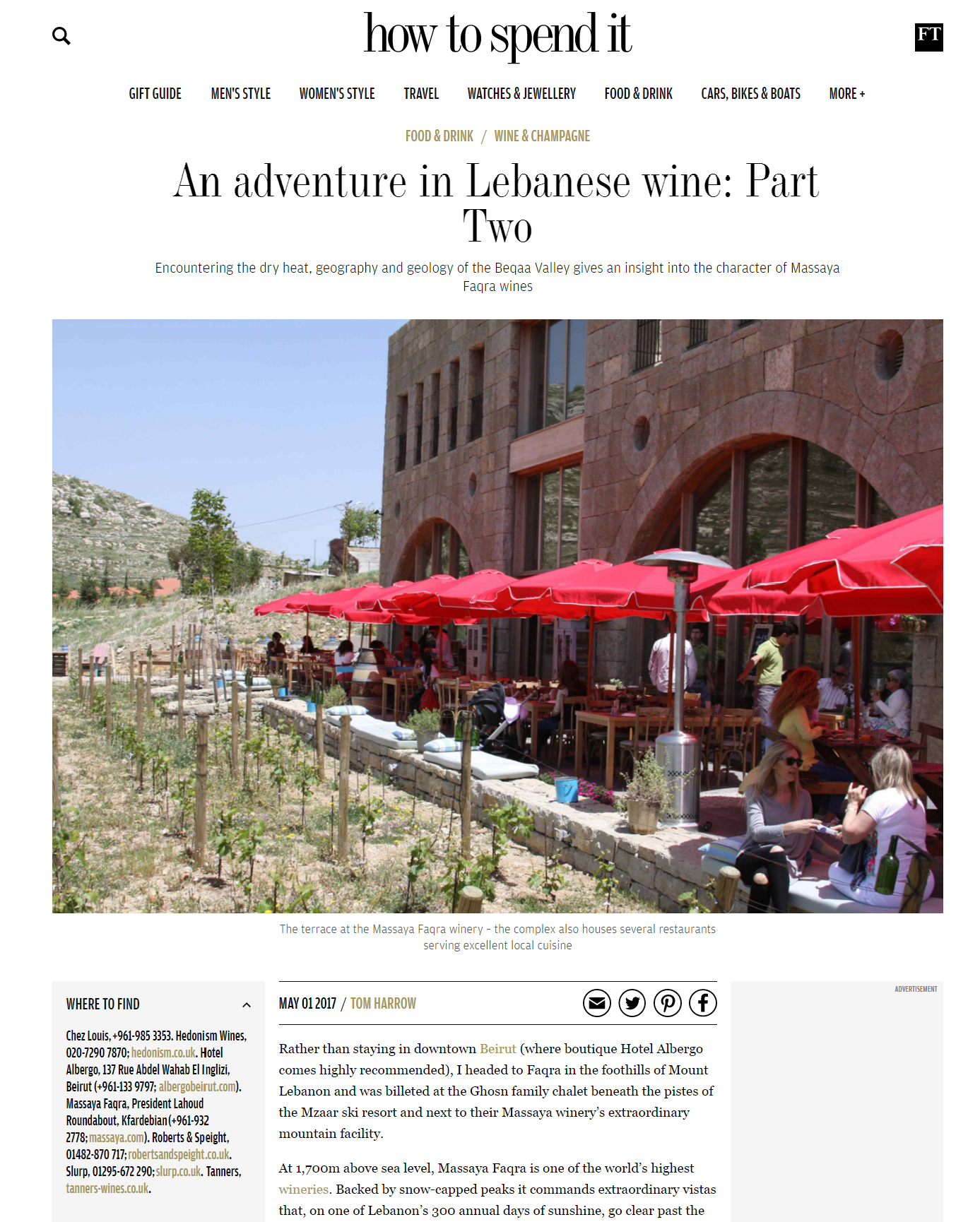 How to spend it - By Tom Harrow | Massaya