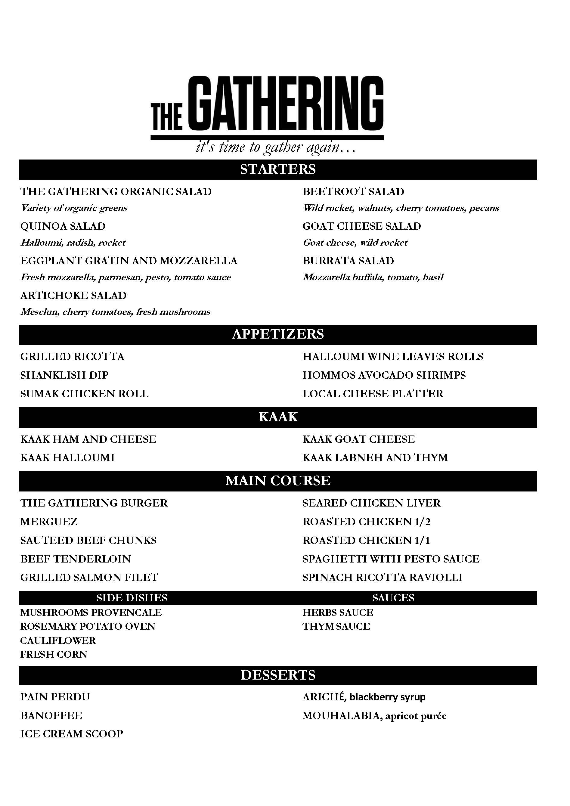 The Gathering Menu | Massaya